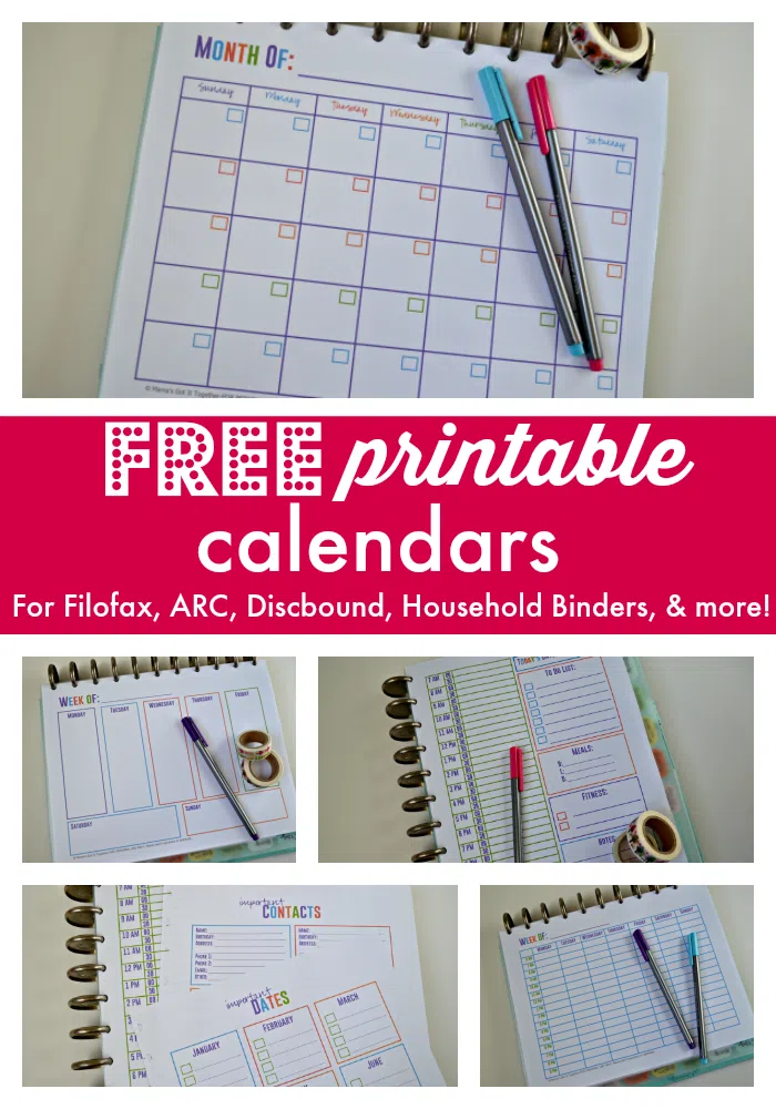 Free Printable Calendars for Your Filofax, Household Binder, Arc ...