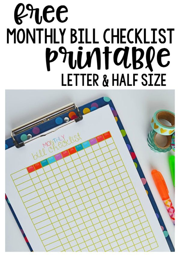 Free Monthly Bill Checklist Printable - Planning Inspired