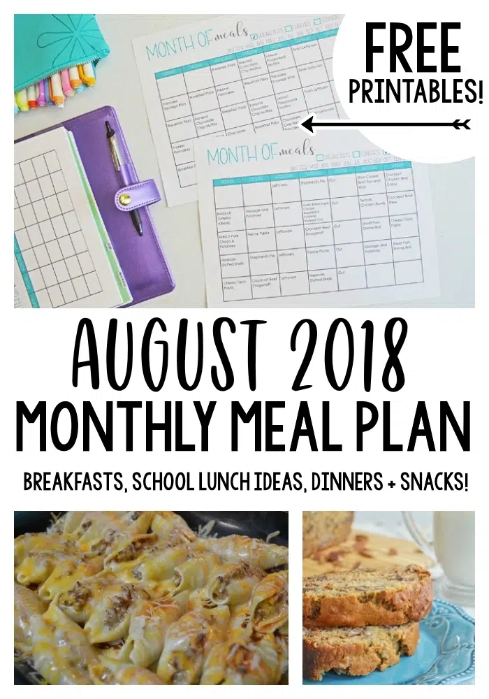 August Monthly Meal Plan + Monthly Meal Planner Printable - Planning ...