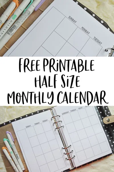 Free Printable Half Size Monthly Calendar For Your A5 Planner ...