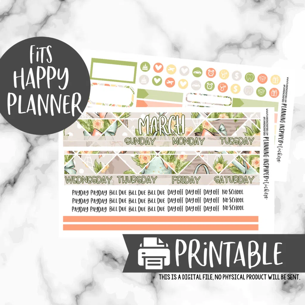 Free Printable March Happy Planner Monthly Stickers - Planning Inspired