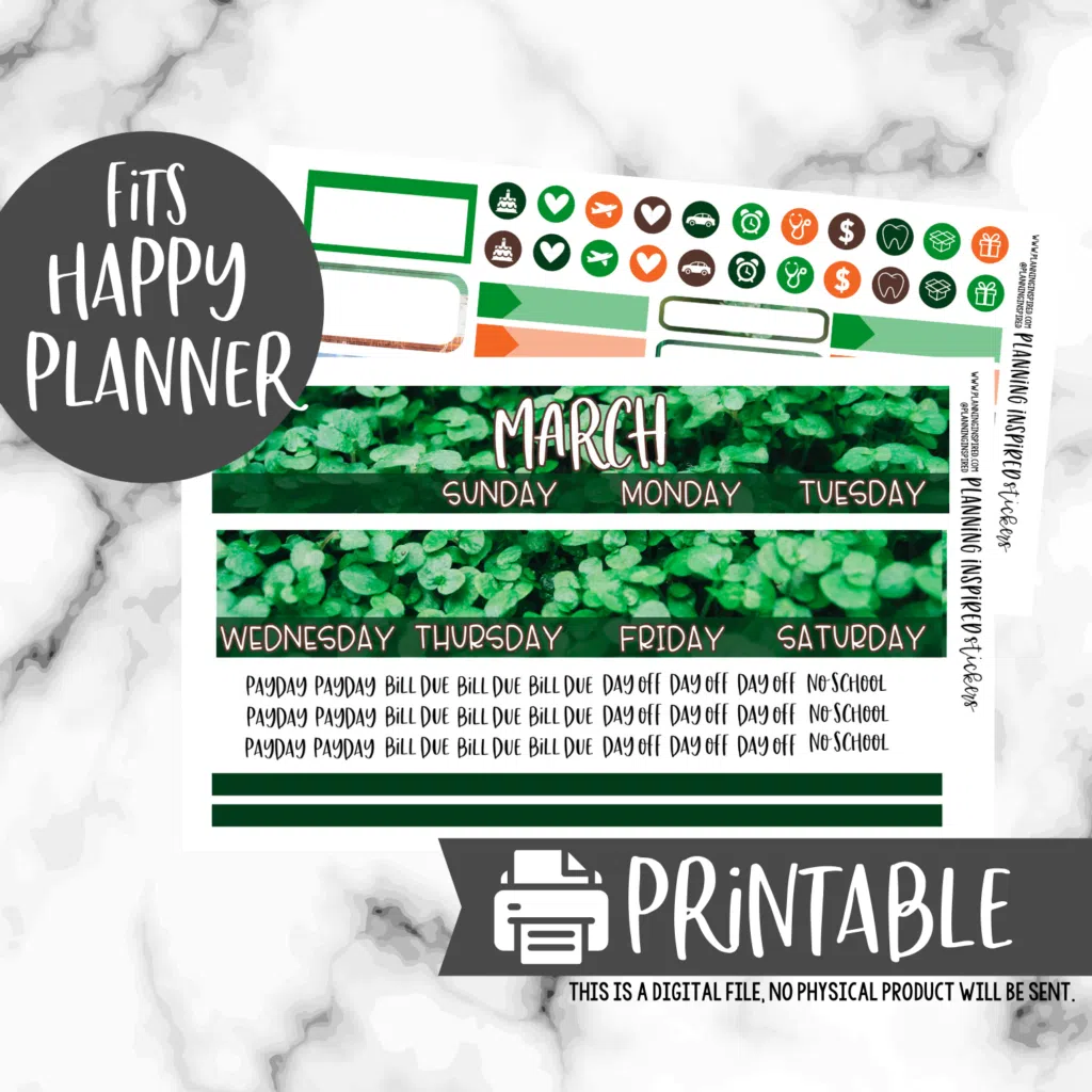 Free Printable March Happy Planner Monthly Stickers - Planning Inspired