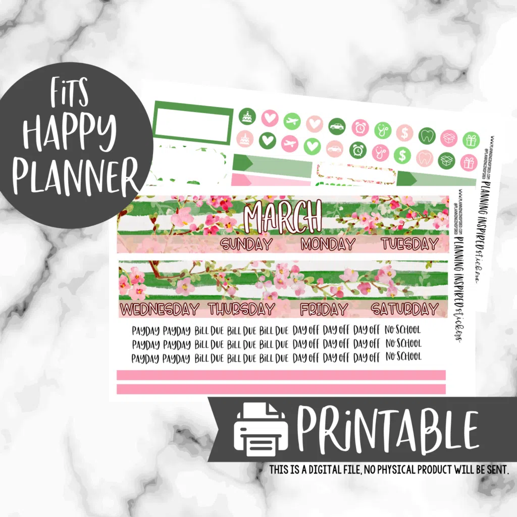 Free Printable March Happy Planner Monthly Stickers - Planning Inspired