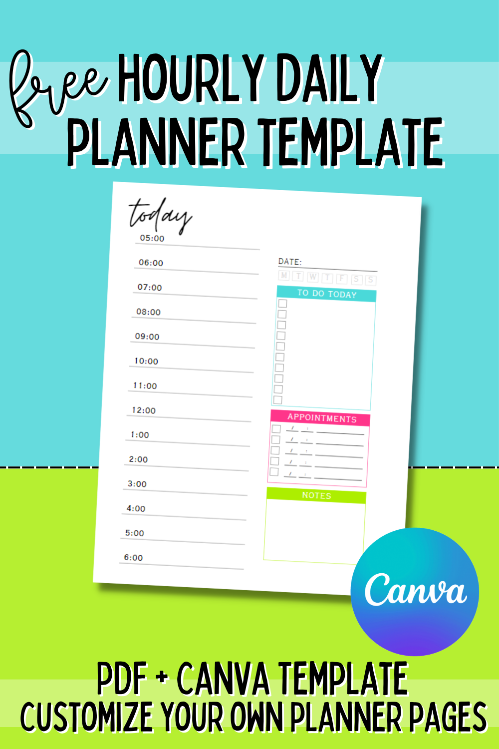 Hourly Daily Planner Template | Free Canva Template - Planning Inspired