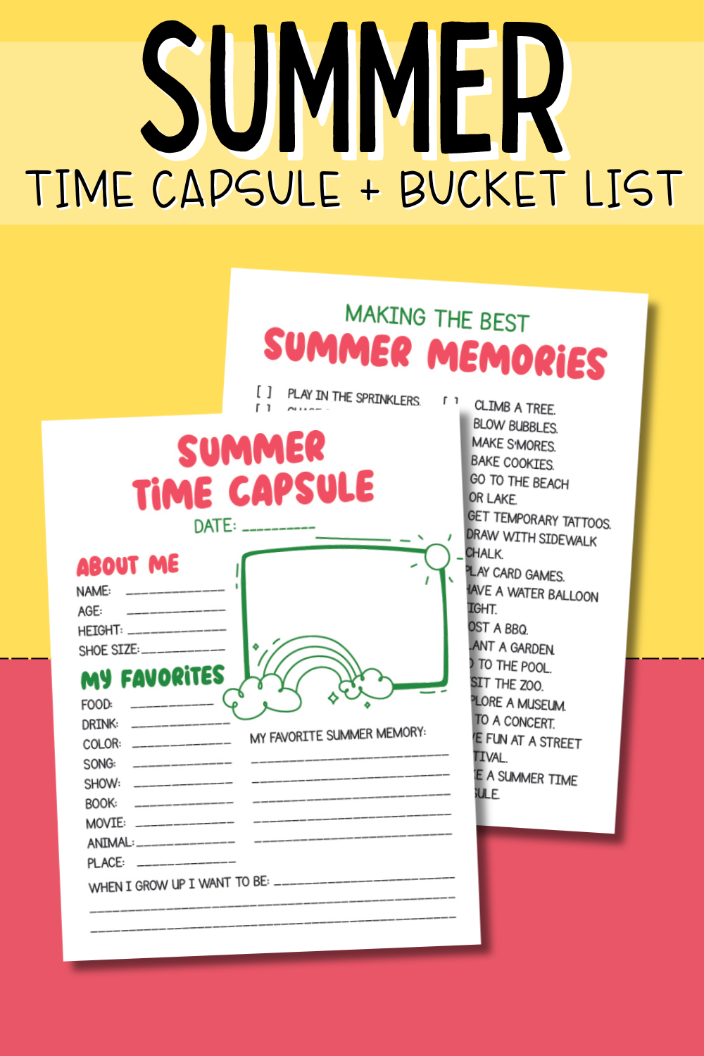 Summer Time Capsule & Bucket List Printables - Planning Inspired