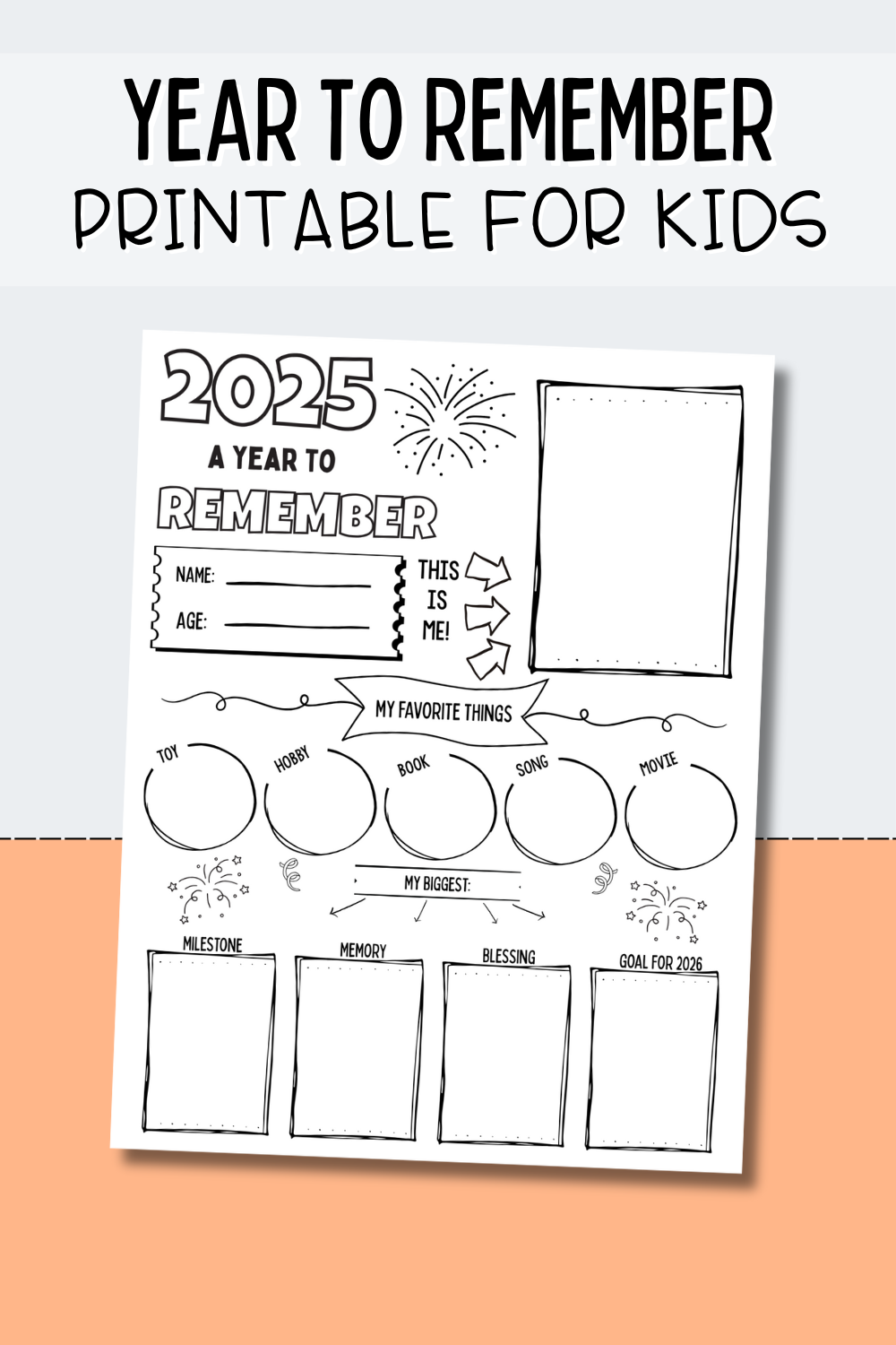 2025: A Year To Remember Printable for Kids - Planning Inspired